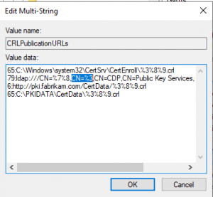 The publication of a certificate revocation list (CRL) fails with the error message "Directory ...