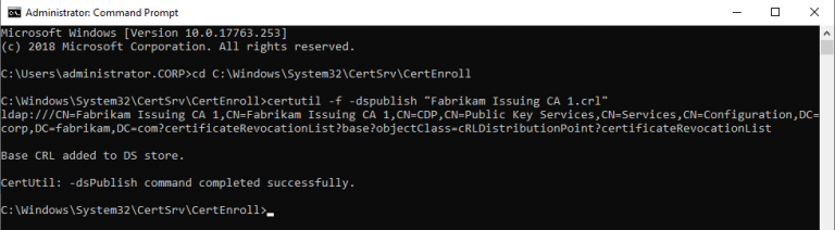 The publication of a certificate revocation list (CRL) fails with the ...