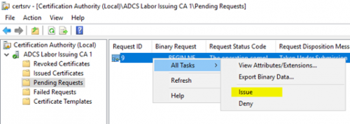 Sending a manually created certificate request to a certification ...