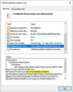 Manually publishing a certificate revocation list (CRL) to Active Directory fails with error ...
