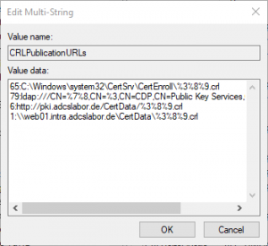 Publishing a certificate revocation list (CRL) fails with error message ...