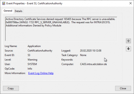 Details of the event with ID 53 of the source Microsoft-Windows ...
