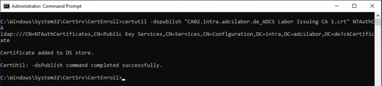 The request for a certificate fails with the error message "A ...