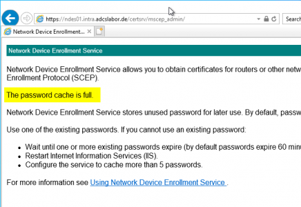 The Network Device Enrollment Service (NDES) administration web page (certsrv/mscep_admin ...