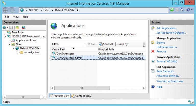 The Network Device Enrollment Service (NDES) administration web page ...