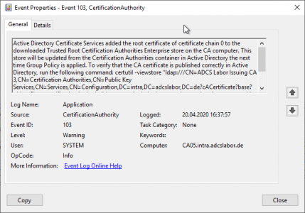 Détails de l'événement avec l'ID 103 de la source Microsoft-Windows ...