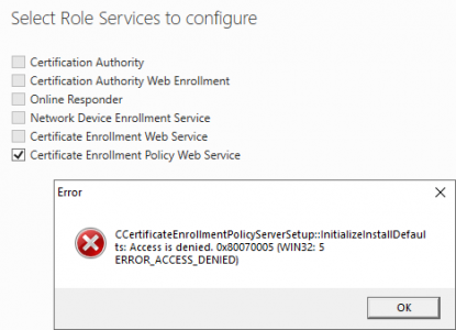 The role configuration for the Certificate Enrollment Policy Web ...