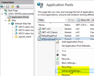 Configuring the Certificate Enrollment Web Service (CES) for operation with a Group Managed ...