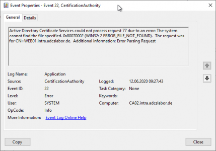Details of the event with ID 22 of the source Microsoft-Windows ...