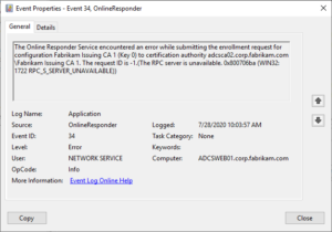 Effects of the failure of the online responder (OCSP) on the ...