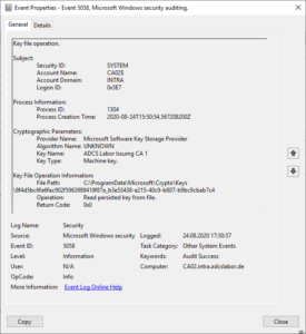 Details of event with ID 5058 from source Microsoft-Windows-Security ...