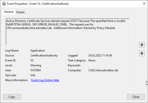 Details of the event with ID 53 of the source Microsoft-Windows ...