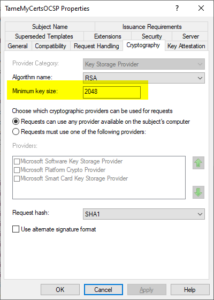 Configuring a certificate template for online responder (OCSP) response ...