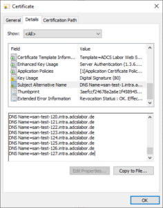 How many Subject Alternative Names (SAN) are supported by Active Directory Certificate Services ...